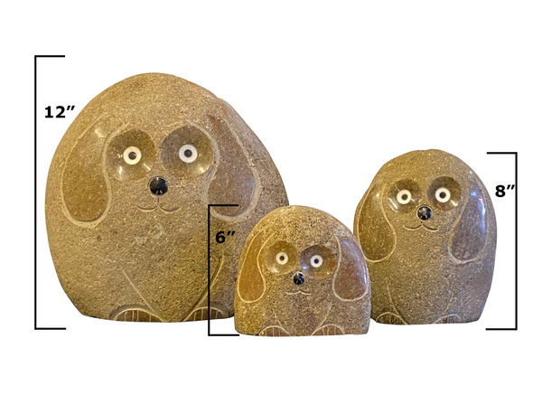 Family of Boulder Stone Dogs-3 Pcs 6" 8" 12" | Backyard - Garden Your Way