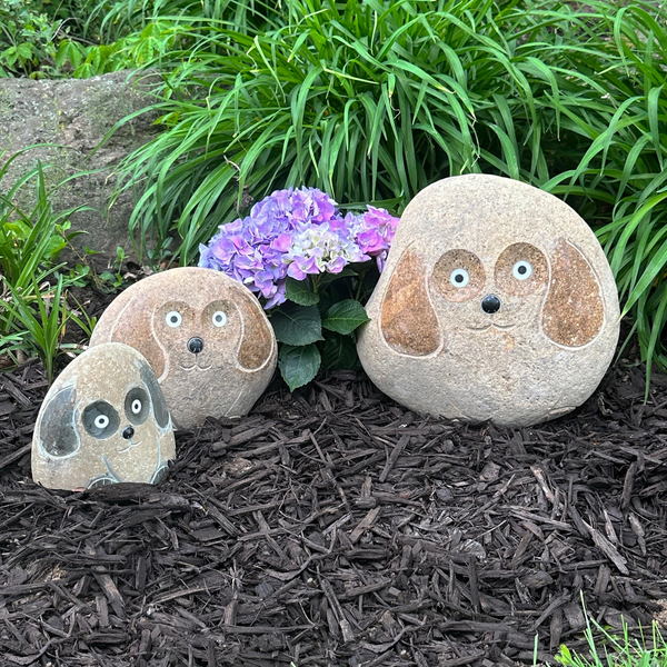 Family of Boulder Stone Dogs-3 Pcs 6" 8" 12" | Backyard - Garden Your Way