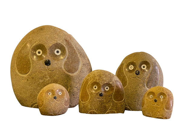 Family of Boulder Stone Dogs-5 Pcs | Backyard– Garden Your Way - Garden ...