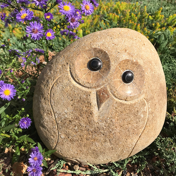12"H Boulder Stone Owl | Backyard– Garden Your Way - Garden Your Way